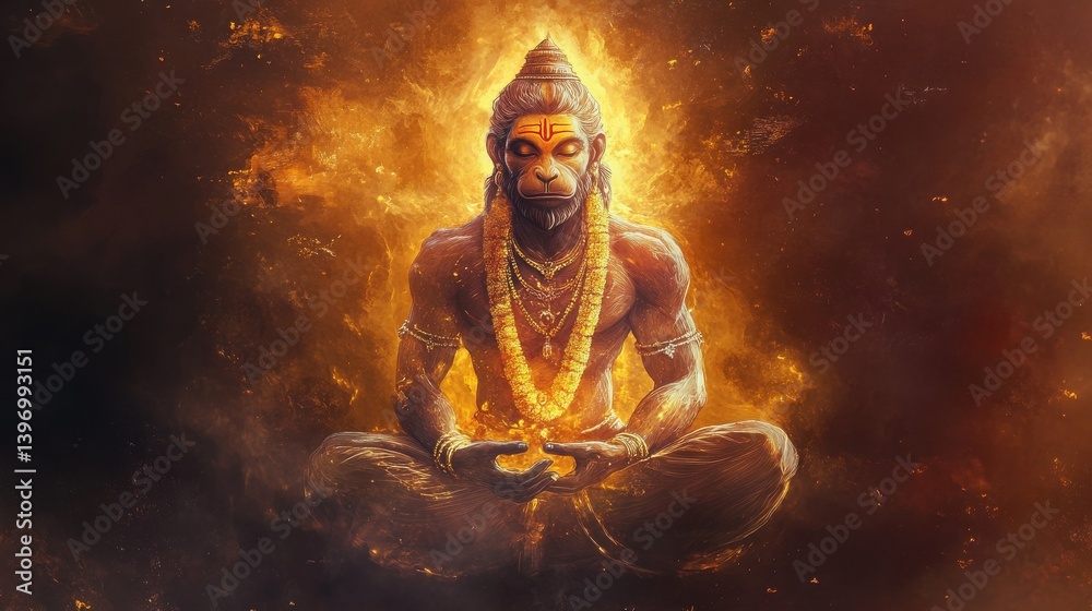 Illustration Stock Hanuman Ji Meditation, Hindu Lord Hanuman Ji ...
