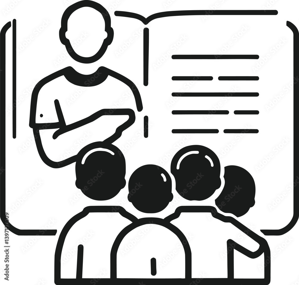 Teaching and learning vector PNG icon in black and white, depicting an ...