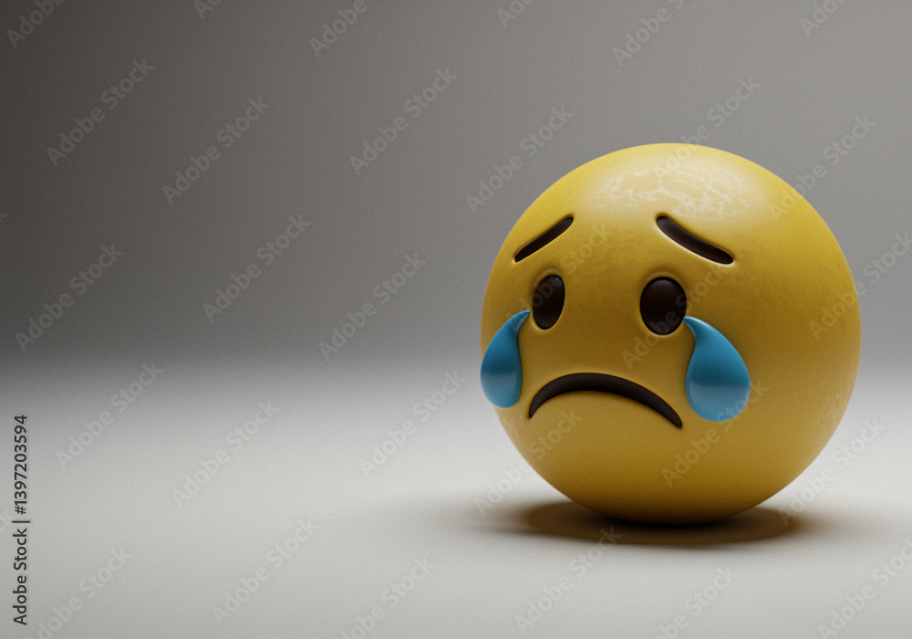 Sad emoji with tears rolling down its face representing sadness and ...