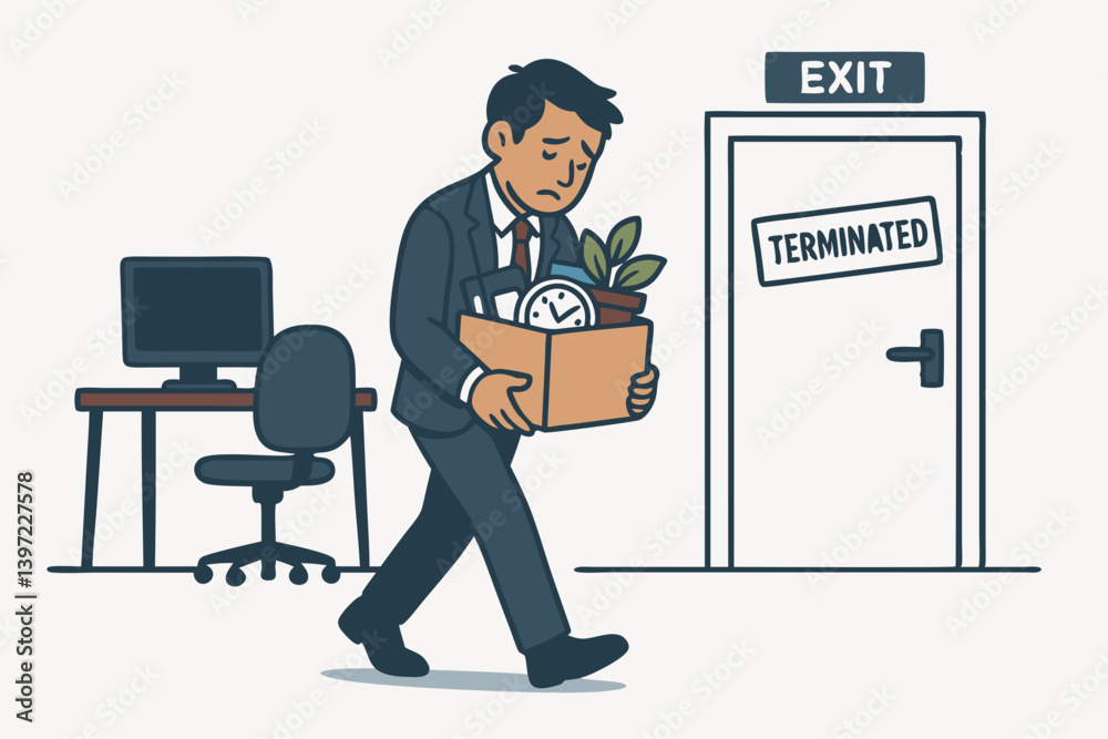 Terminated Employee Leaving Office: Sad Businessman Carrying Box with ...