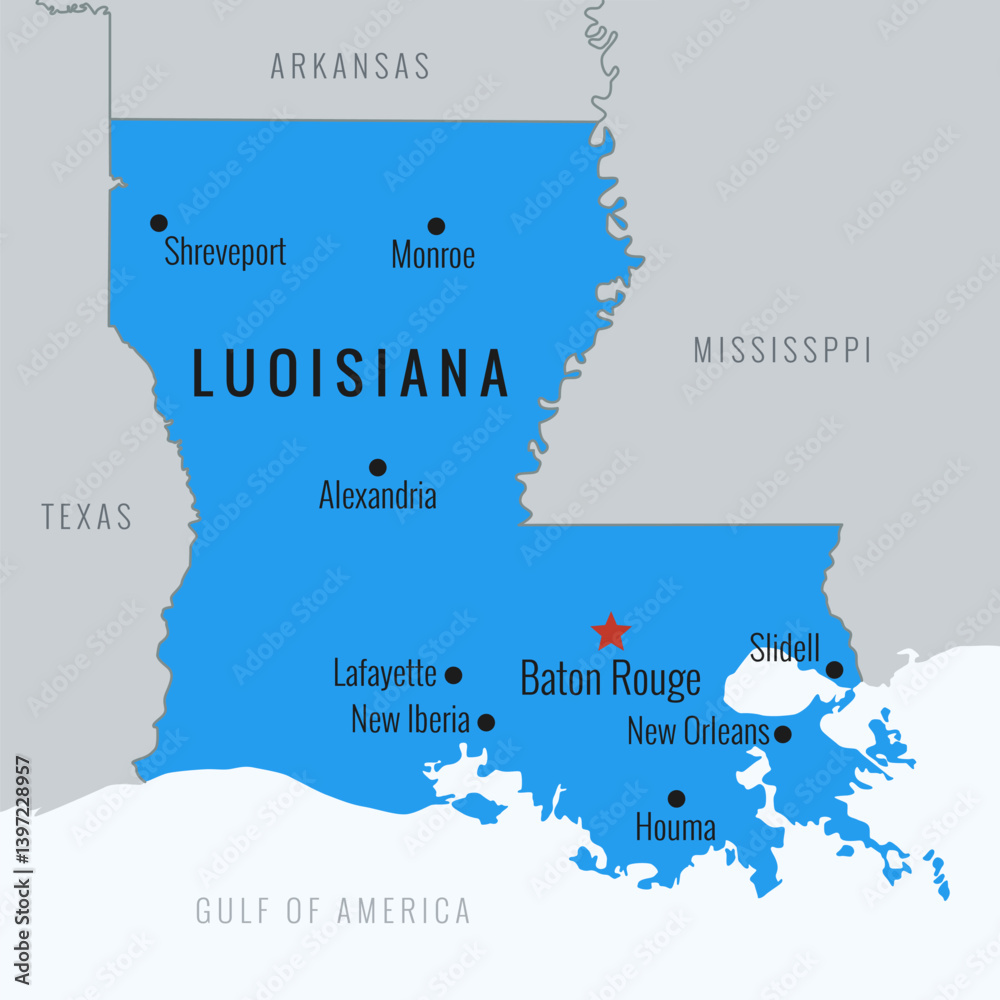 State of Louisiana, USA isolated map Stock Vector | Adobe Stock