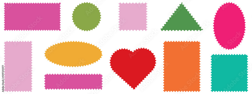 Set of coloring postage stamp Edge Rectangle, Vector Jagged Geometric ...