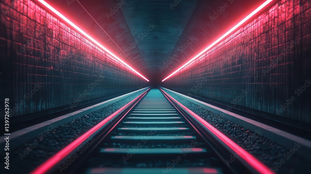 Cyberpunk subway with highspeed bullet trains, LEDlit tunnels, and ...