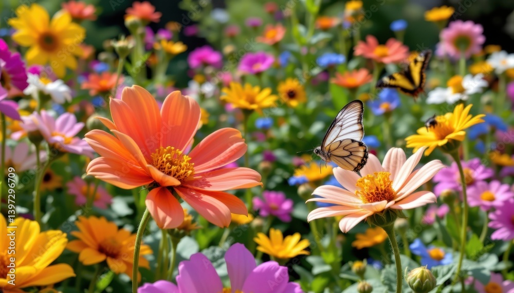 Pollinator Wonderland A lively garden scene where bees and butterflies ...