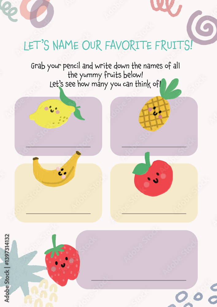 Printable worksheet for kids to practice writing the names of fruits ...