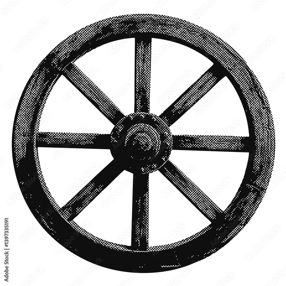 wild west wagon wheel. western vintage halftone grunge vector design ...