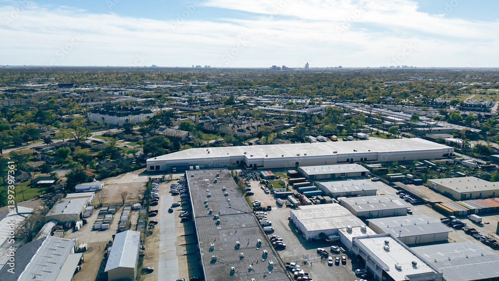 Midtown Houston skyline background from Hempstead railroad Industrial ...