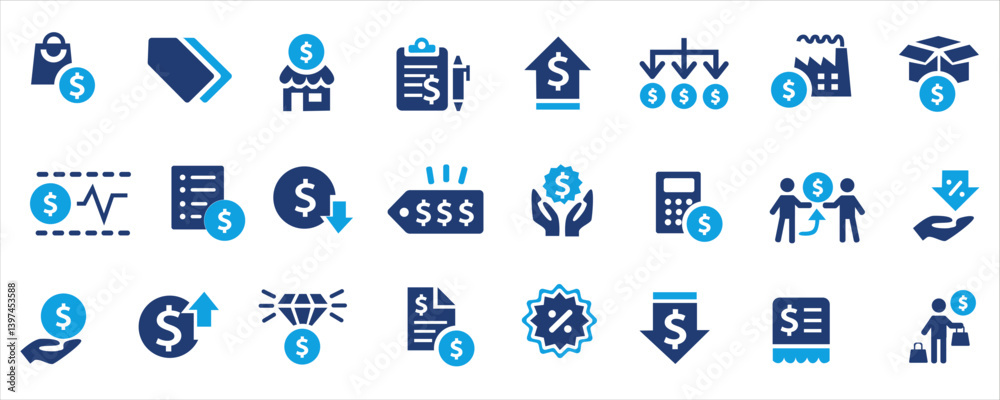 Solid vector icons collection.Price icon set. Product, price tag, cost ...