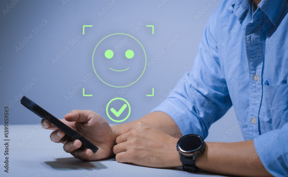 Mobile biometric identification and verification face detection concept. face ID scaning or ...