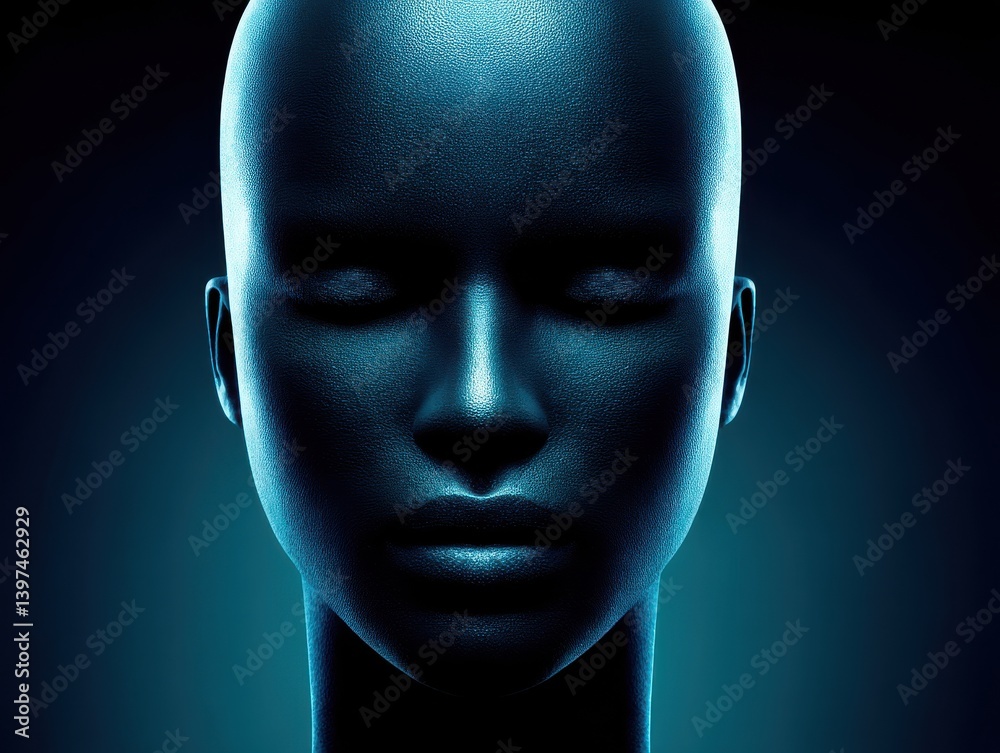 Futuristic humanoid figure with glowing outlines in dark neon ...