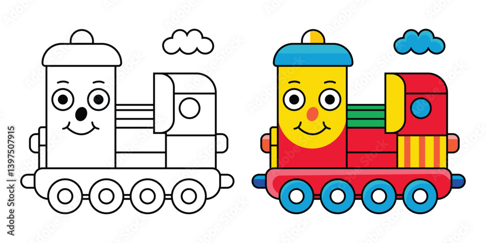 Cute Train Coloring Page and Illustration - Printable Outline and ...