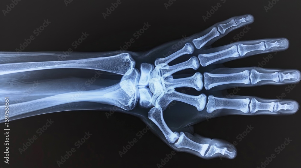 X-ray of a human hand showcasing bone structure and joint connections ...