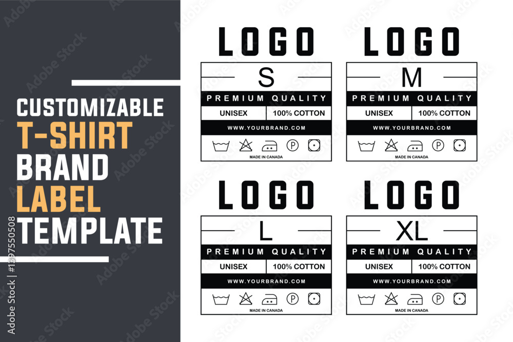 Customizable Clothing Label Template. Size Tags with Washing Symbols ...