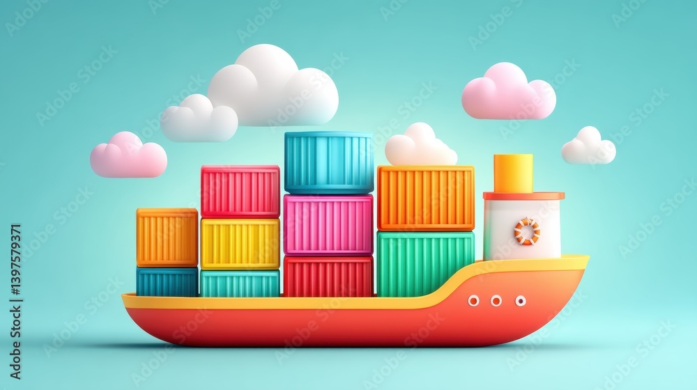 Import Tariffs concept. Colorful cargo ship with stacked containers ...