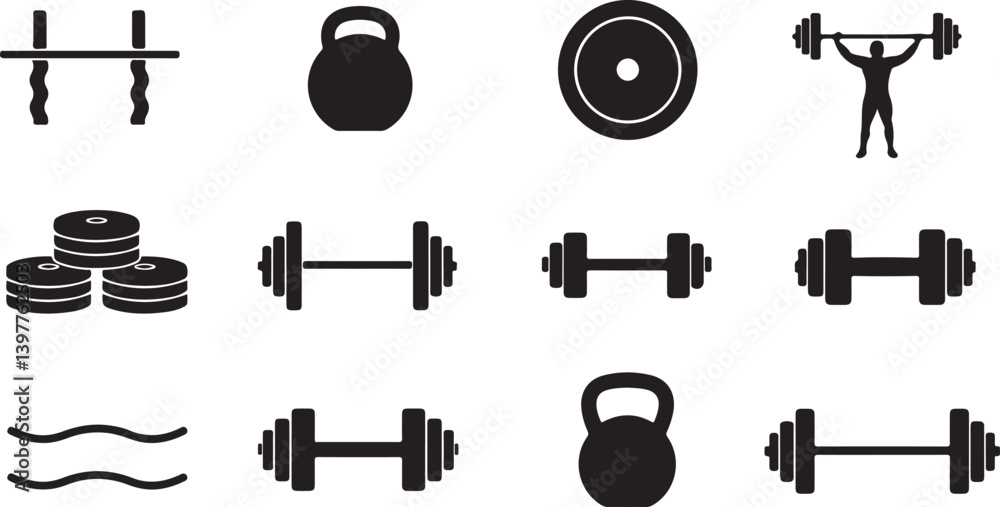 Barbell vector icons. Simple illustration set of barbell elements ...