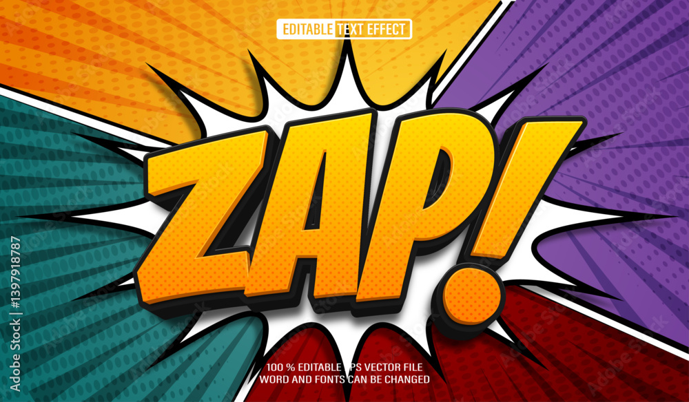 Editable 3d text style effect - Zap Comic text effect Template Stock Vector | Adobe Stock