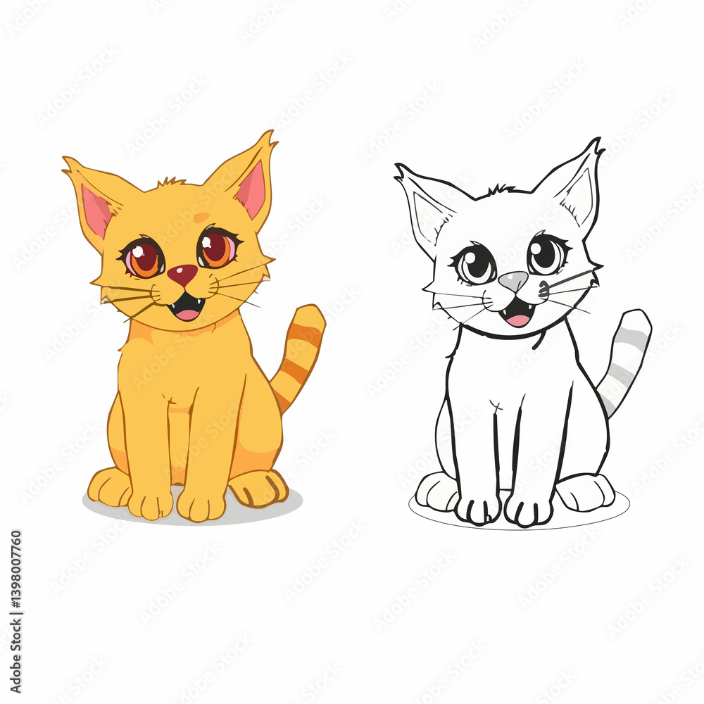 Stock-Illustration „Adorable orange cat coloring page featuring a ...