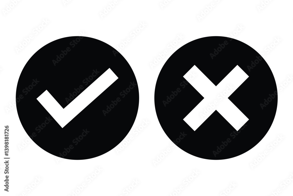 Check mark icons. green check mark and red cross mark icon set. green tick and red x. Symbols of ...