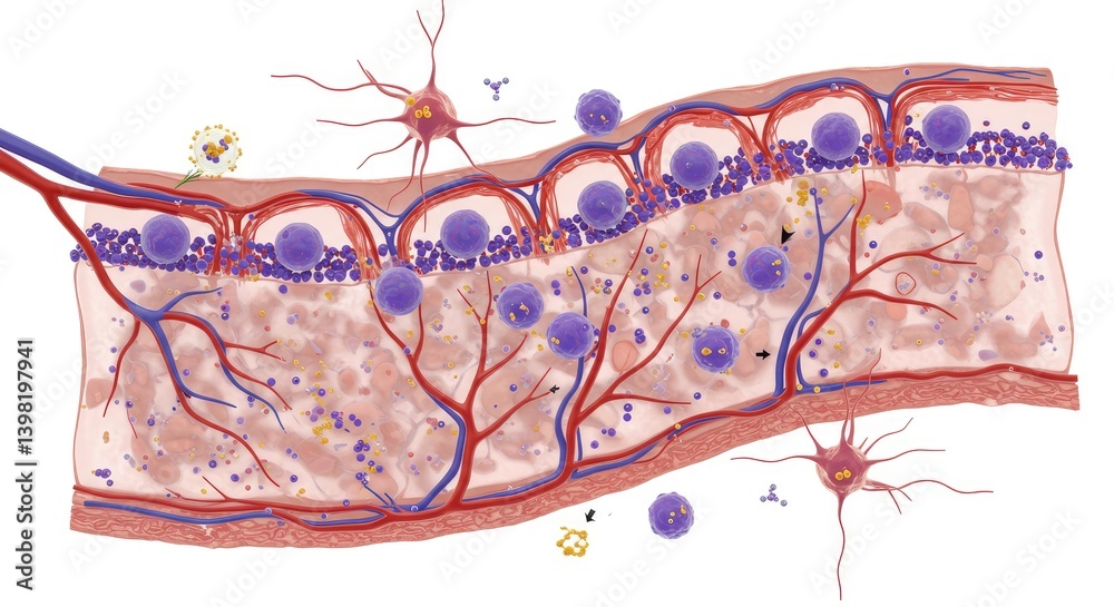 Anatomical Tissue Cross Section Illustration Showing Microscopic ...