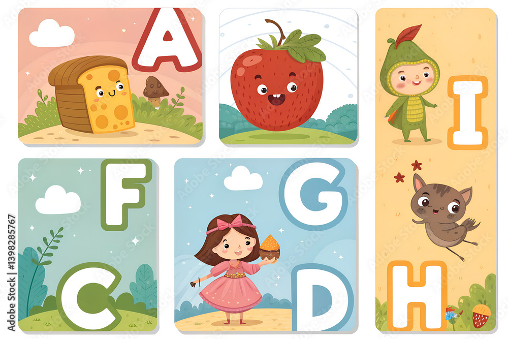 Ilustración de Stock Kids ABC cards. Letter study set, english alphabet ...