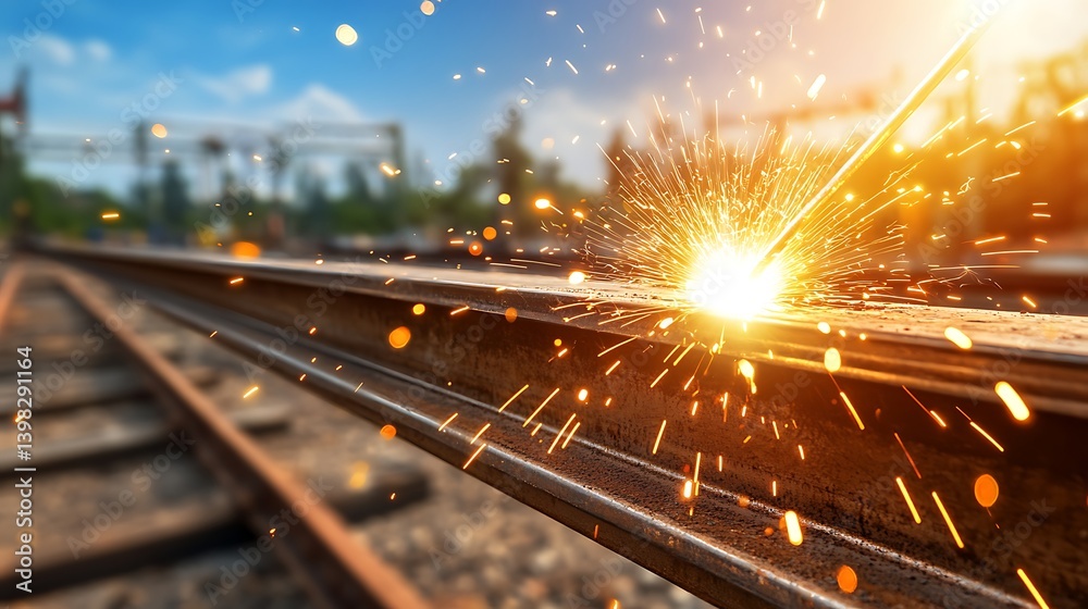 Railway Track Welding Sparks Intense Heat Metalwork Industrial Repair ...