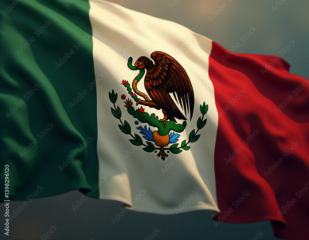 Bandera nacional de México ondeando en fondo simple destacando como ...
