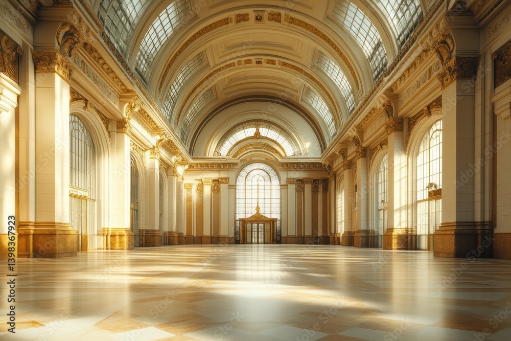 Elegant grand hall showcases stunning architecture and natural light ...