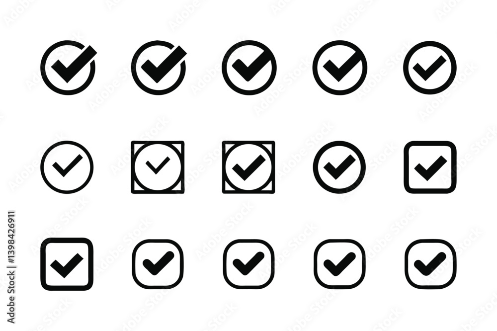 checkmark icon vector, Checkmark Icons Collection of Circle and Square Tick Marks for Design ...