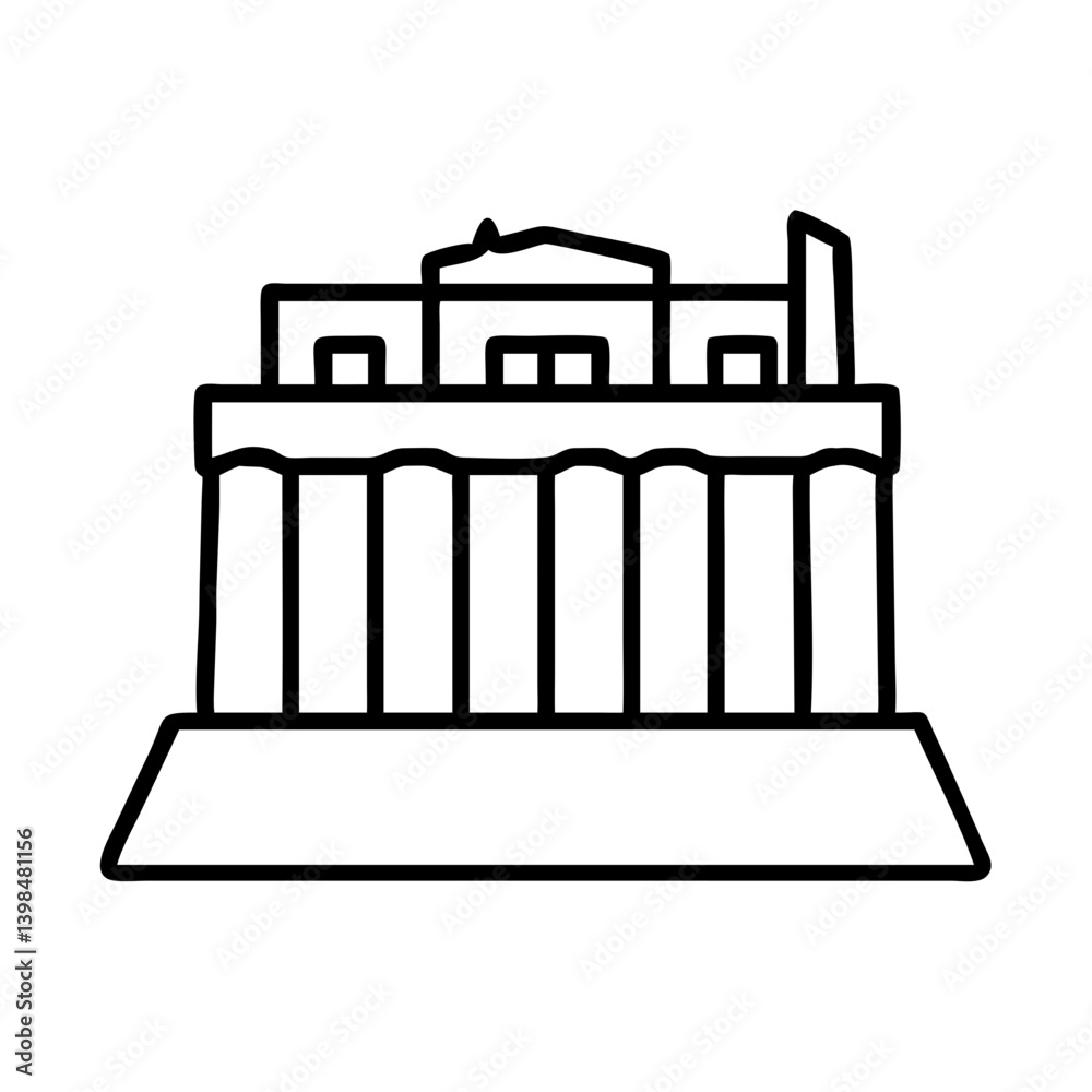 Parthenon athens greece ancient greek temple acropolis landmark architecture outline drawing ...
