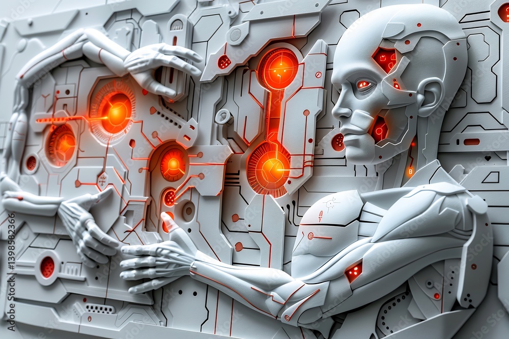 Paper cutout style illustration of AI medical diagnostics showing a ...