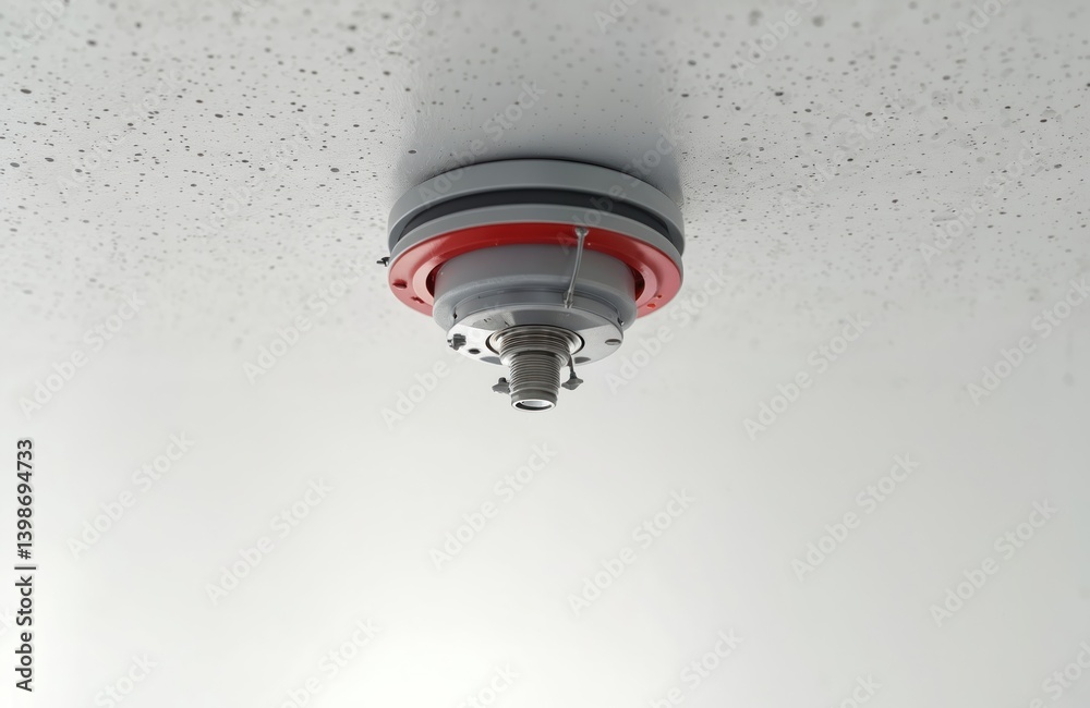 Automatic fire extinguishing sprinkler system installed on ceiling. Red ...