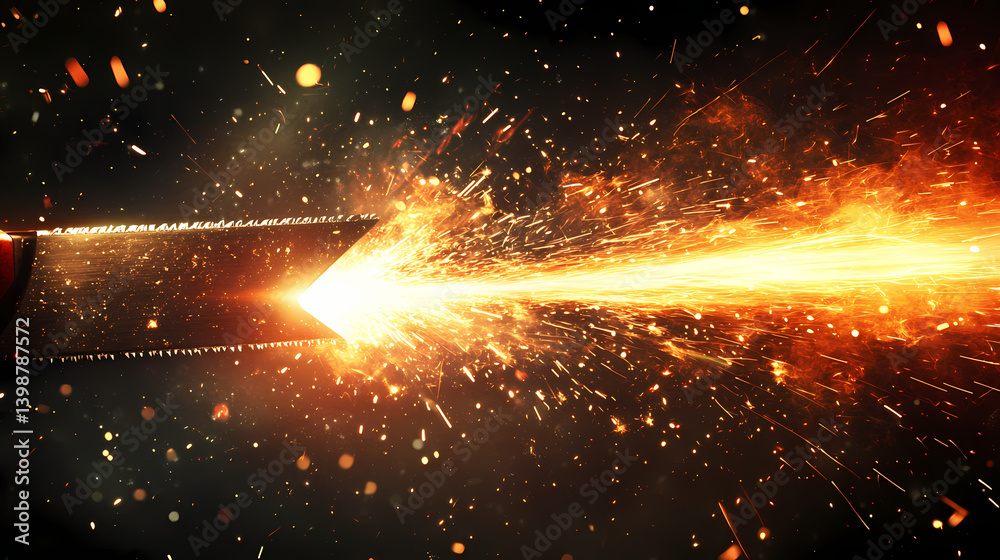 Weld metal blade sparks, firework petard flares, comet trails, 3d ...