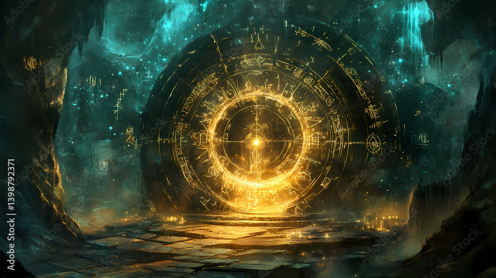 Mystical portal chamber with arcane symbols and energy pulses gen ai ...