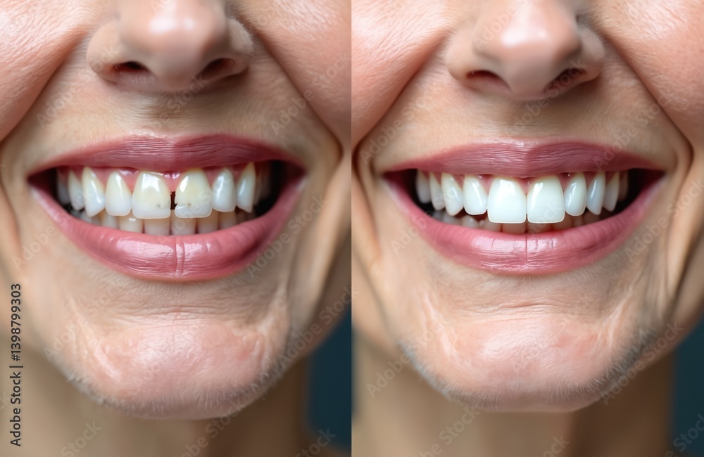 Collage showing diastema correction woman teeth. Gap between upper ...
