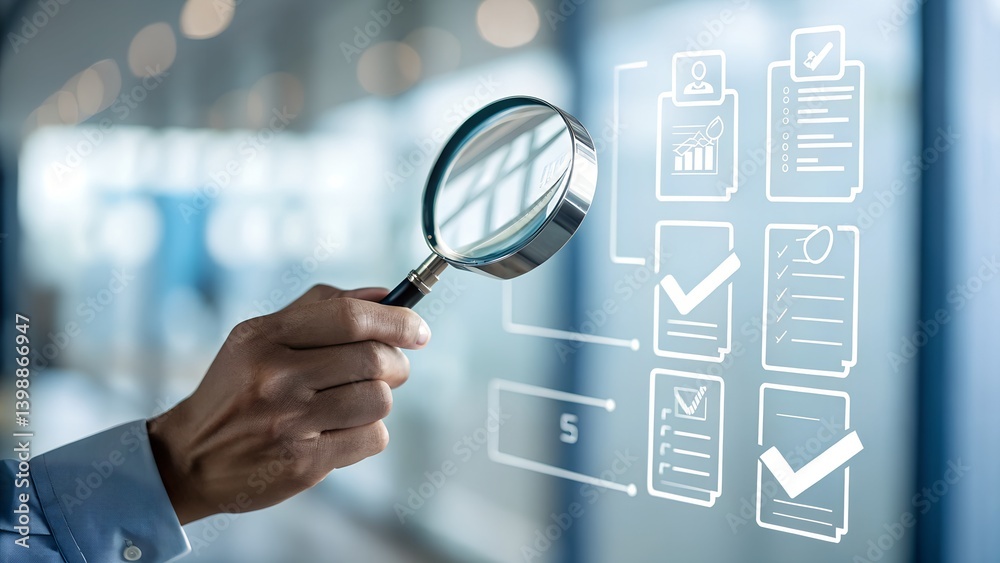 Foto de Stock Document review and quality control process. A hand ...