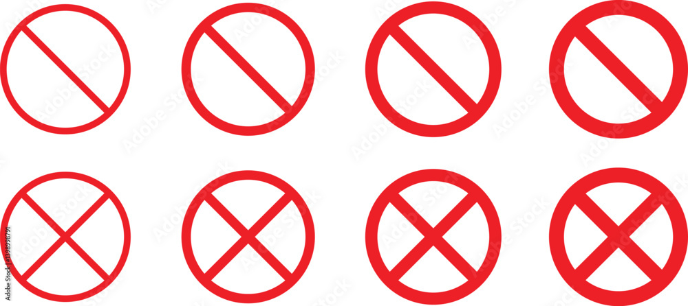 Set of red prohibition sign vector icons for signs, Disallowed or no ...