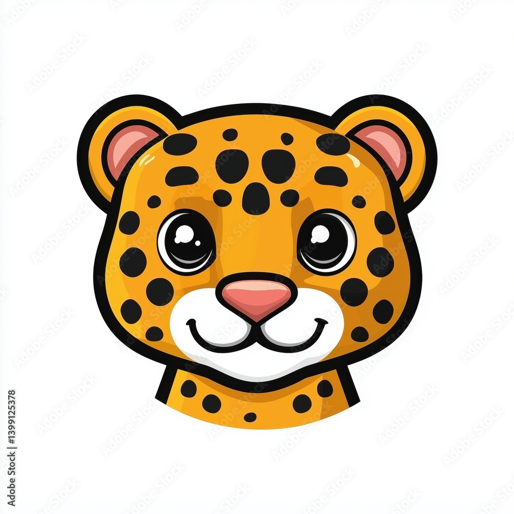 Cartoon illustration of a leopard's face with black spots and large ...