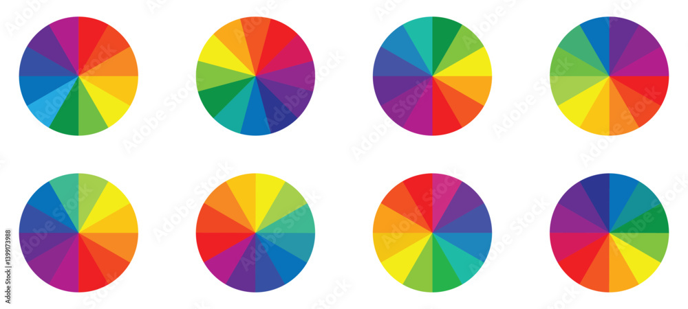 Color wheel set. color wheel chart. RGB and CMYK colors. Pie charts ...