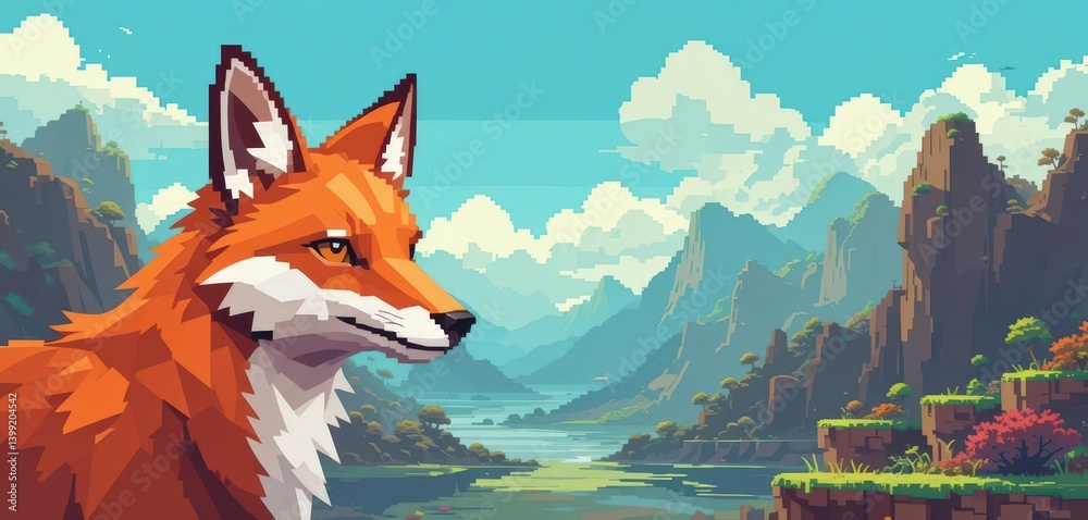 8 Bit Fox Head Geometric Design Orange, White, and Brown Color Palette ...