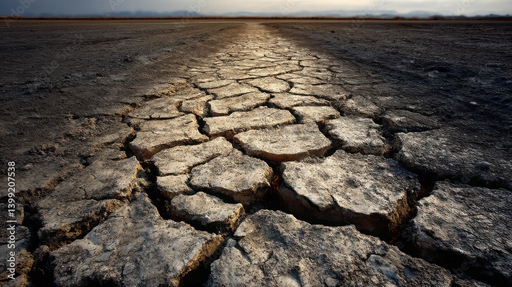 Cracked desert road representing severe weathering and structural ...