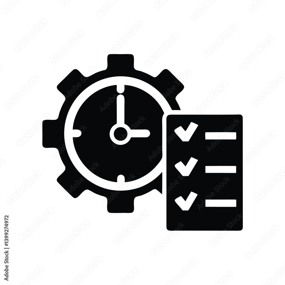 Clock Inside Gear & Checklist with Checkmarks Icon on Transparent ...