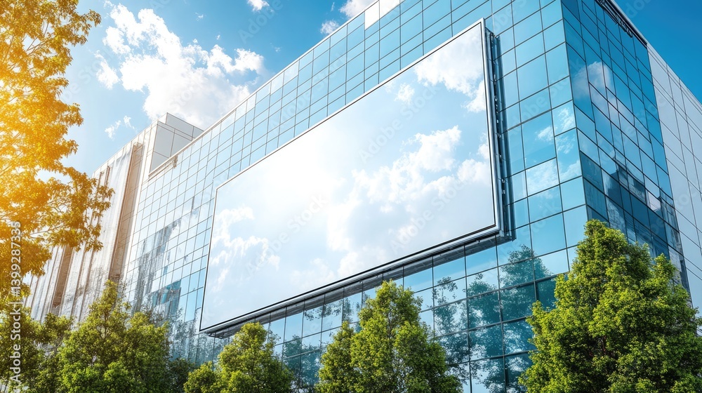 Mockup of a large white billboard on the facade of a modern building in ...