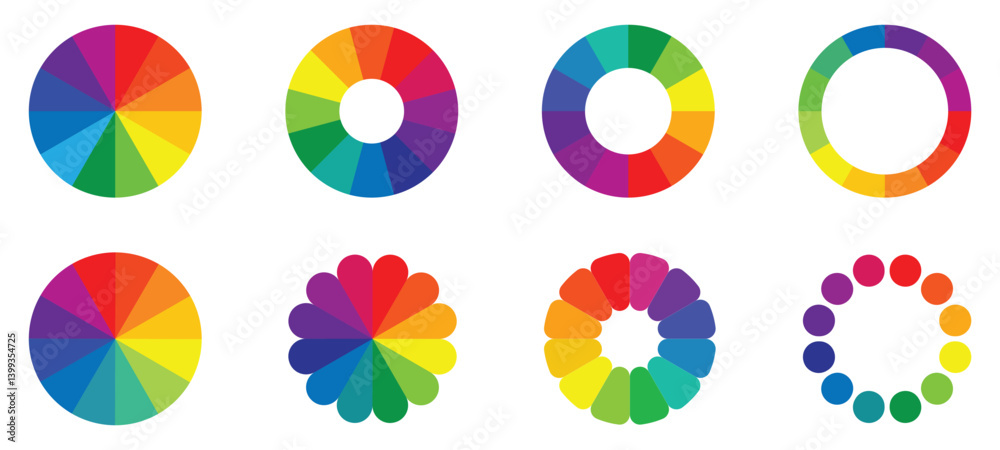 Color wheel set. Color wheel guide. Color wheel palette circles vector ...