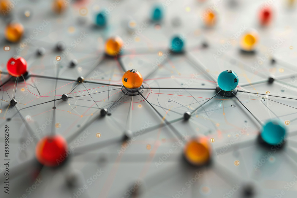 Abstract, model and background with network, grid and stars for solar ...