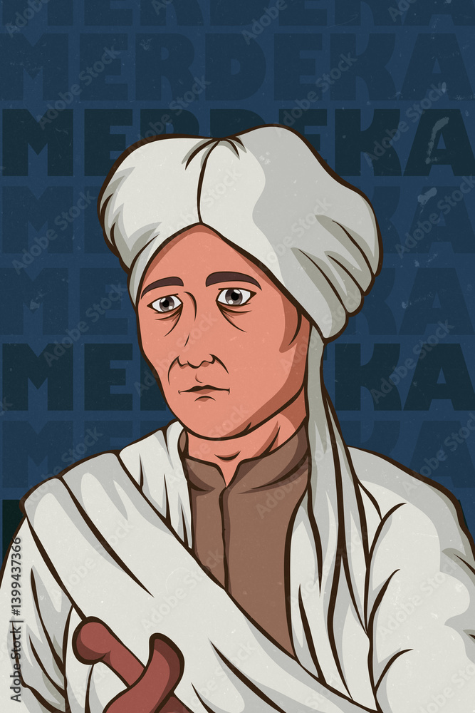 Indonesian Historical Figure. Illustrated portrait of Prince Diponegoro ...
