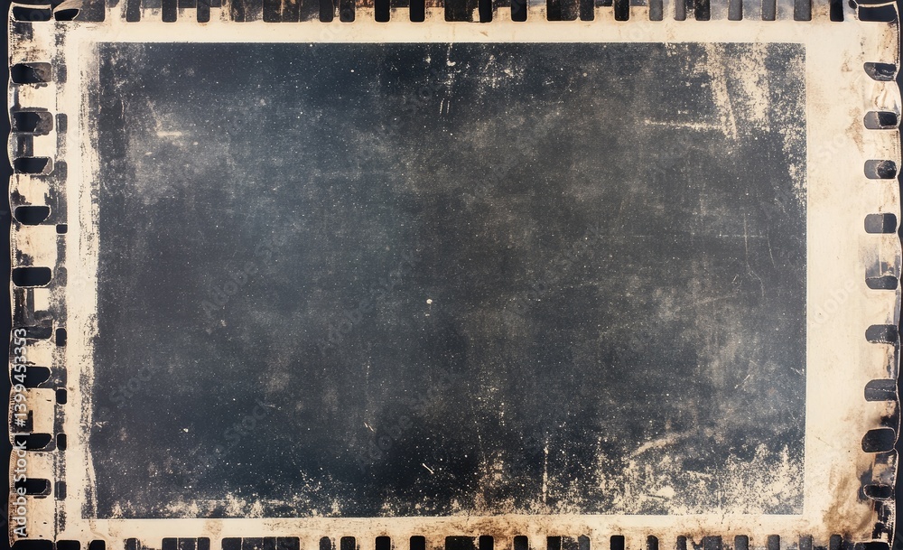 Vintage film strip with distressed edges and white border on muted ...