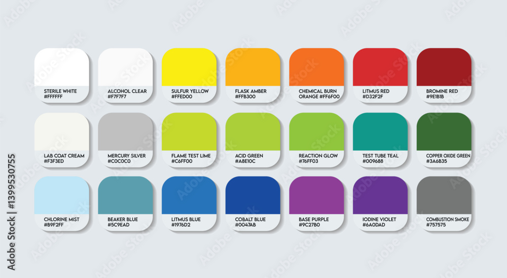 Vektor Chemist Color Guide Palette with Color Names. Catalog Sample of ...
