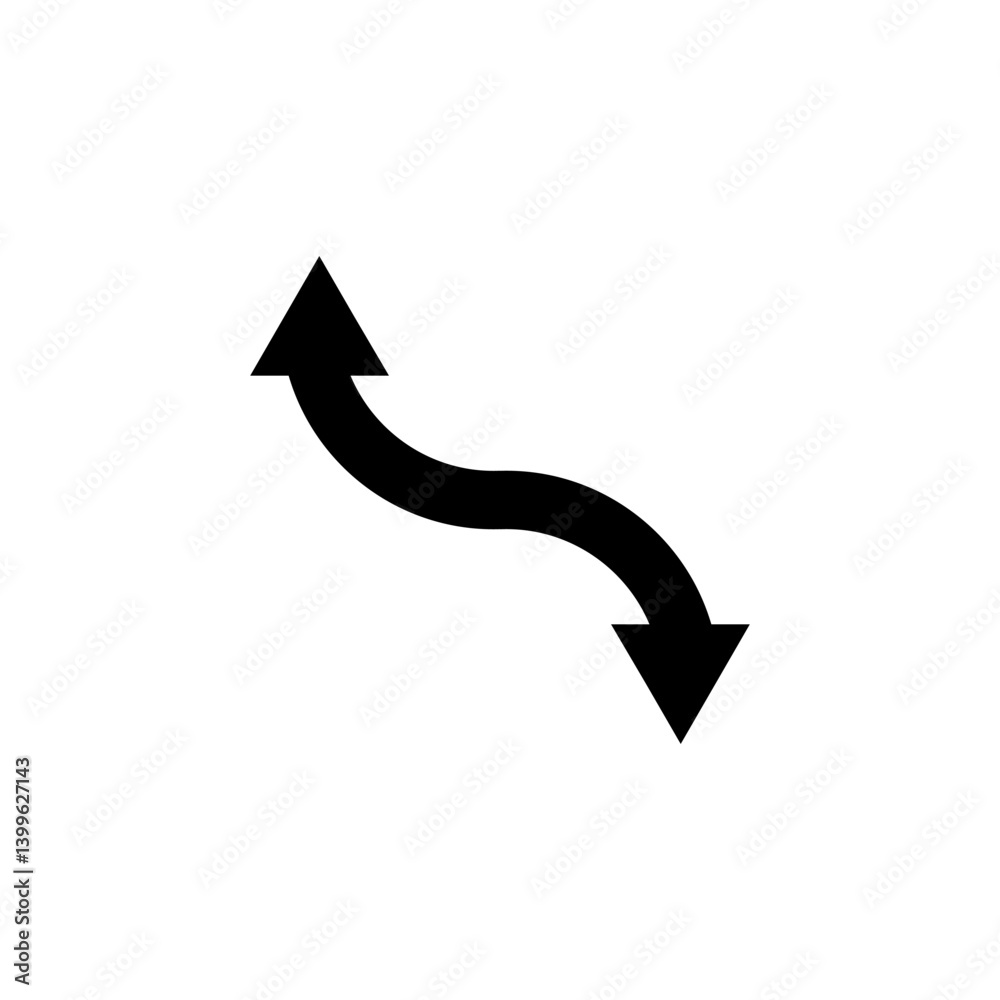 Curved double ended flexible arrow point in different directions and ...