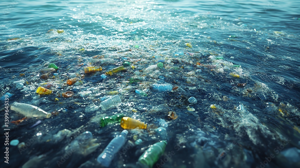 plastic pollution in ocean waters, microplastics and floating plastic ...