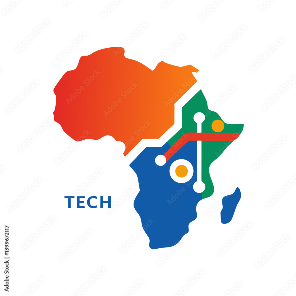 Map of Africa Tech Logo Representing Innovation, Connectivity, and ...